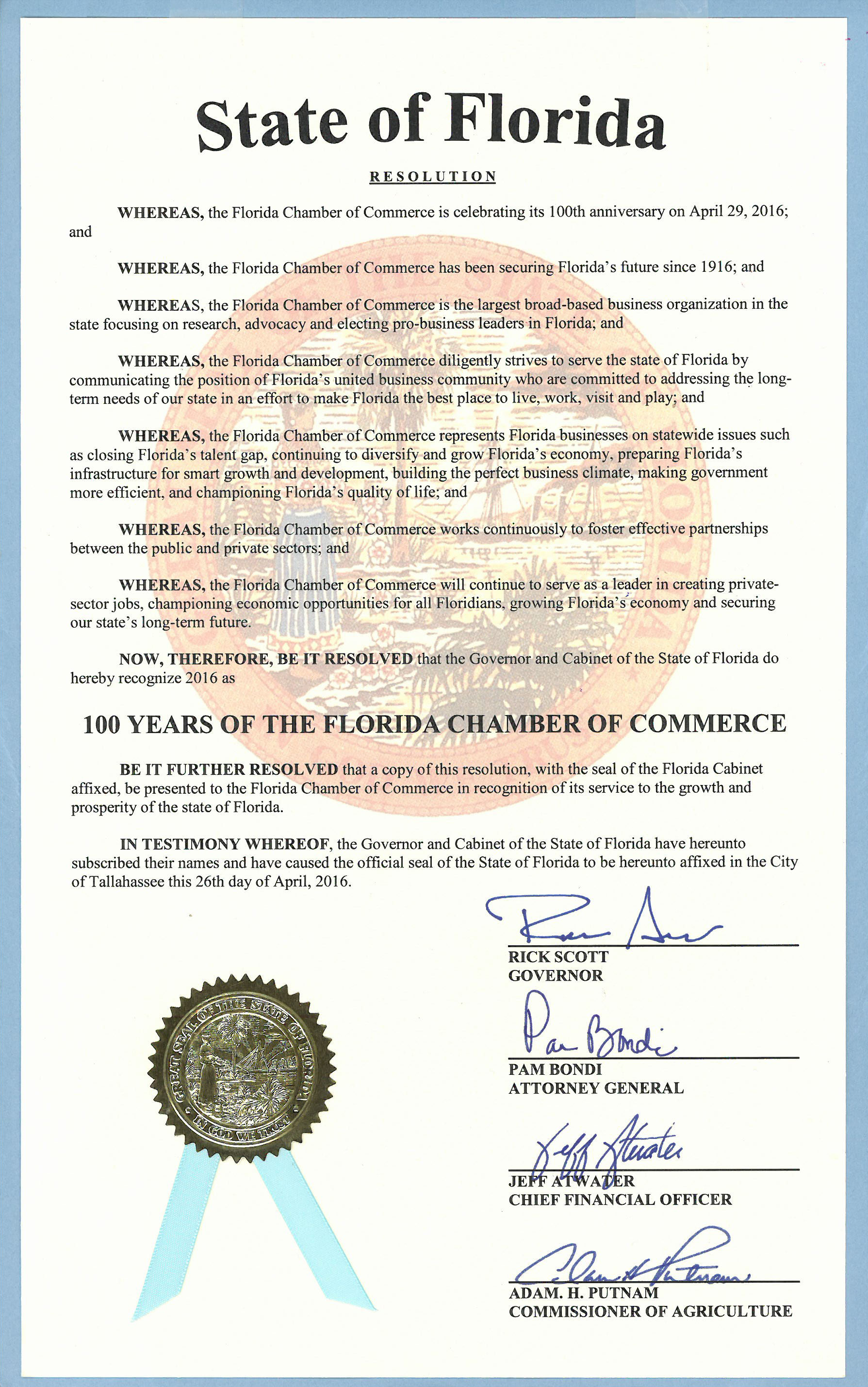 Florida Chamber Recognized by Governor and Cabinet for 100 Years of ...